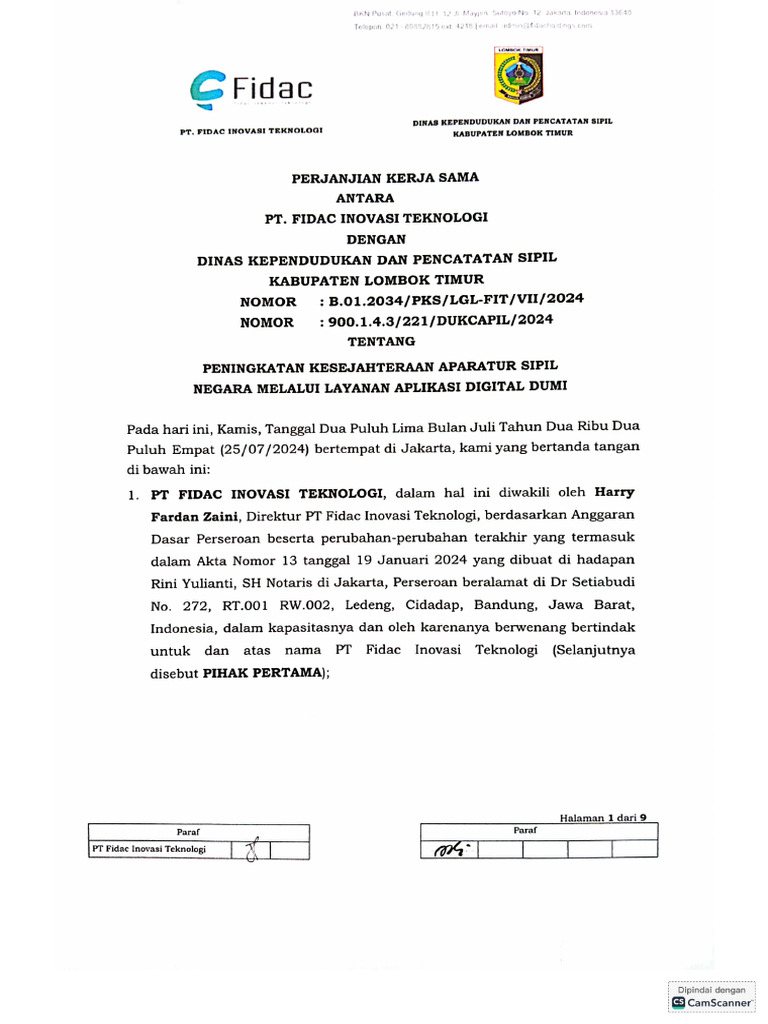 Berkas PKS Dukcapil Lombok Timur (1) | PDF