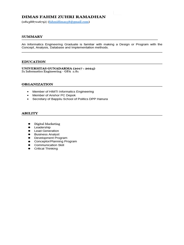 CV-Dimas Fahmi ZR | PDF