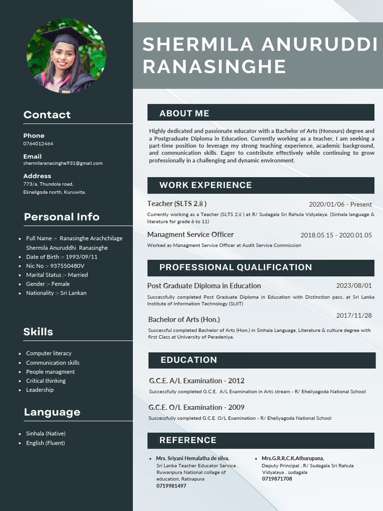 Grey Simple Professional Resume | PDF | Teachers | Academic Degree