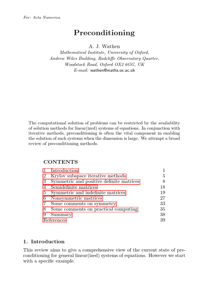 Preconditioning | PDF | Matrix (Mathematics) | Functions And Mappings