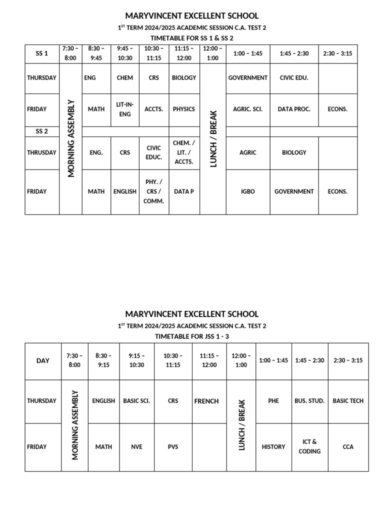 CA 2 Time Table | PDF