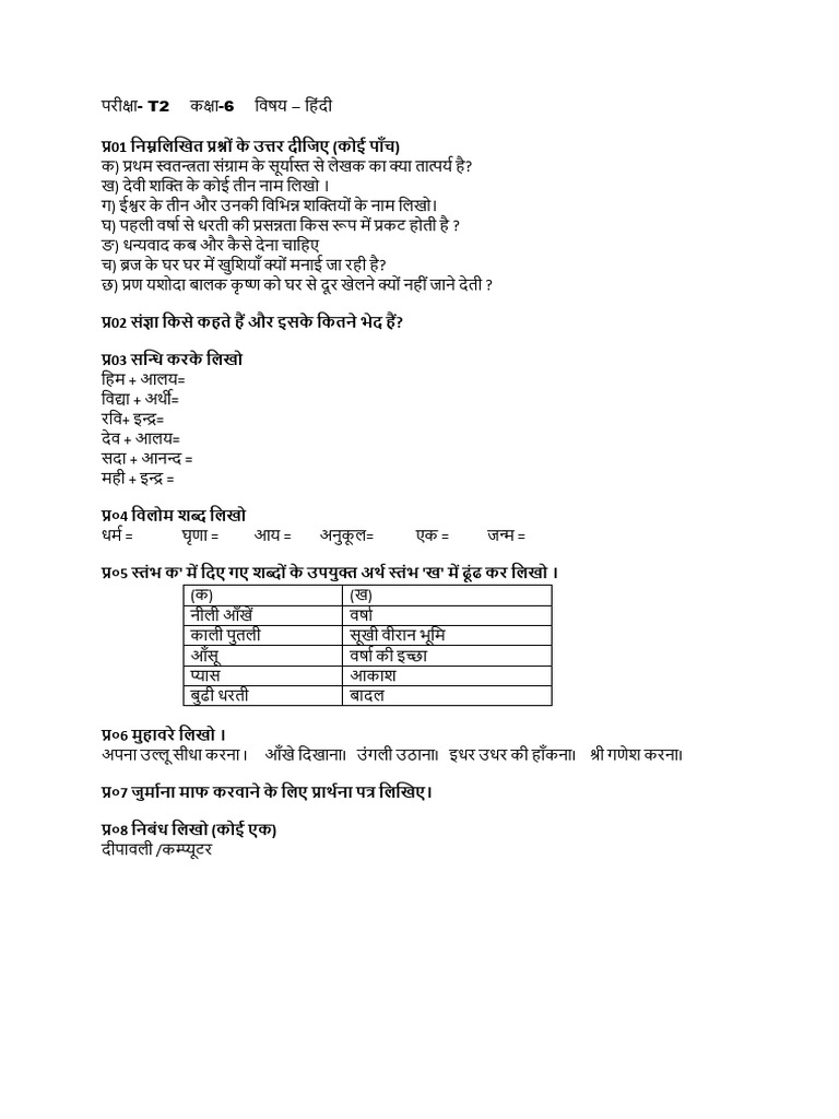 6TH Hindi | PDF