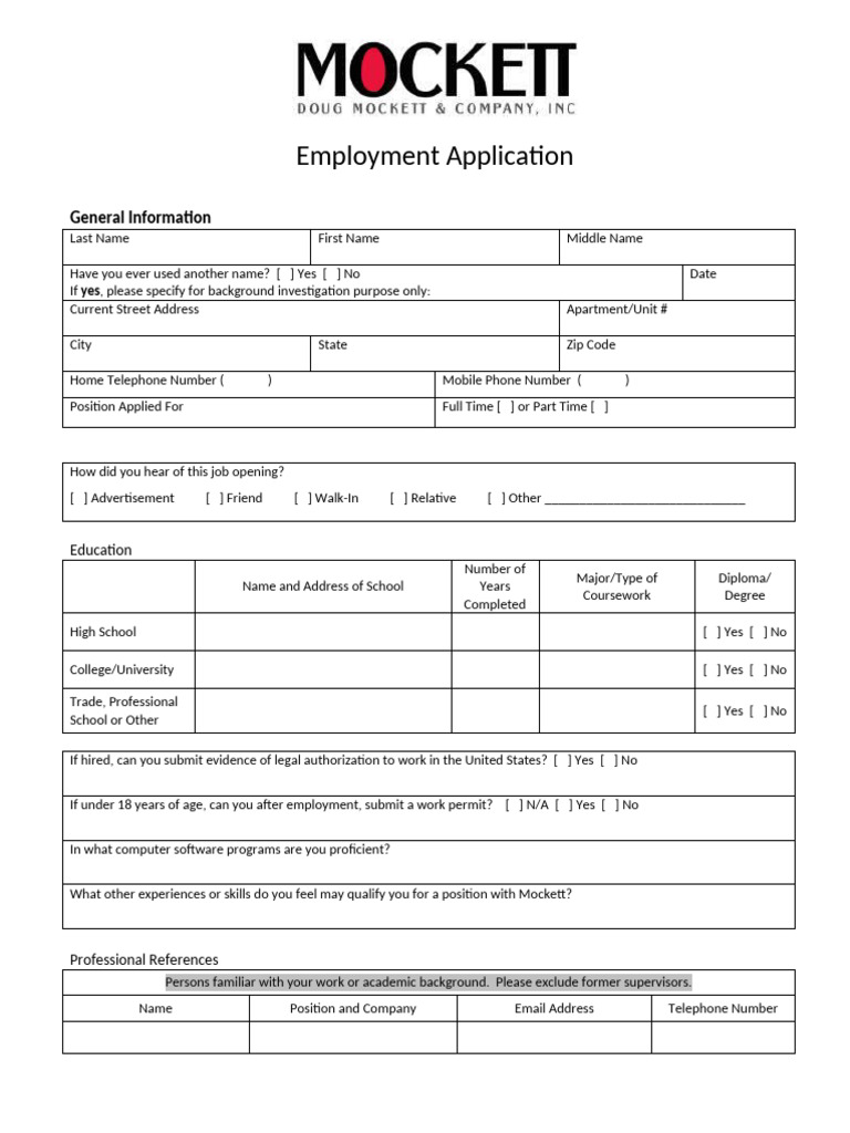 Employment Application | PDF | Background Check | Employment