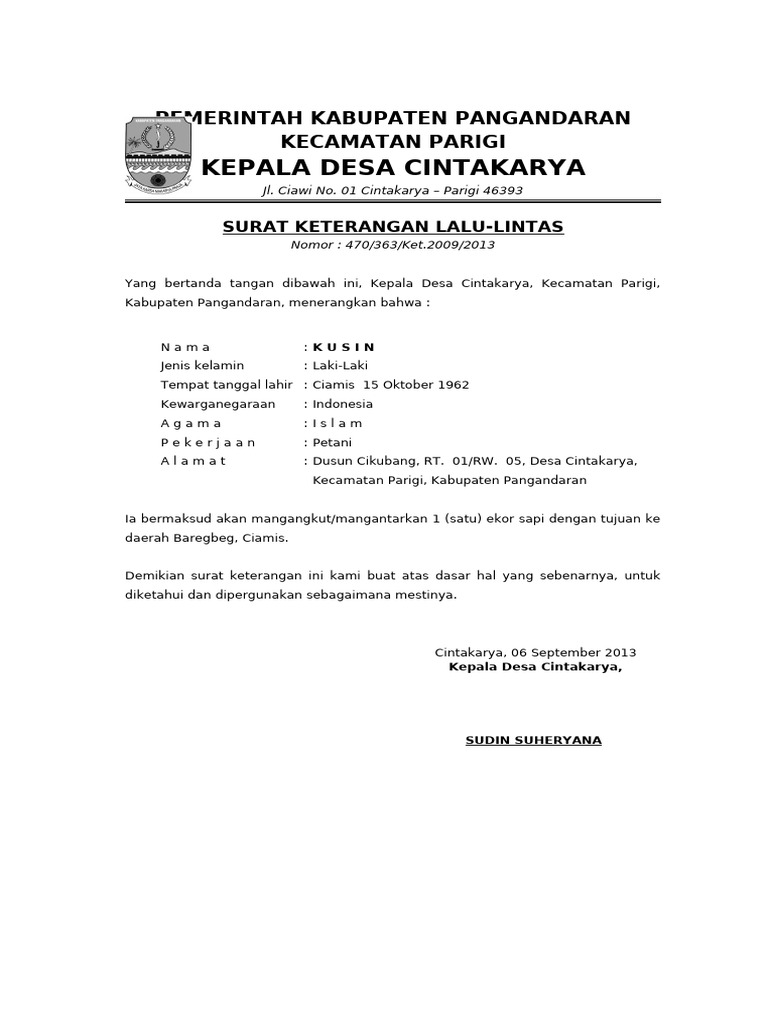 Surat Keterangan Lalu Lintas | PDF