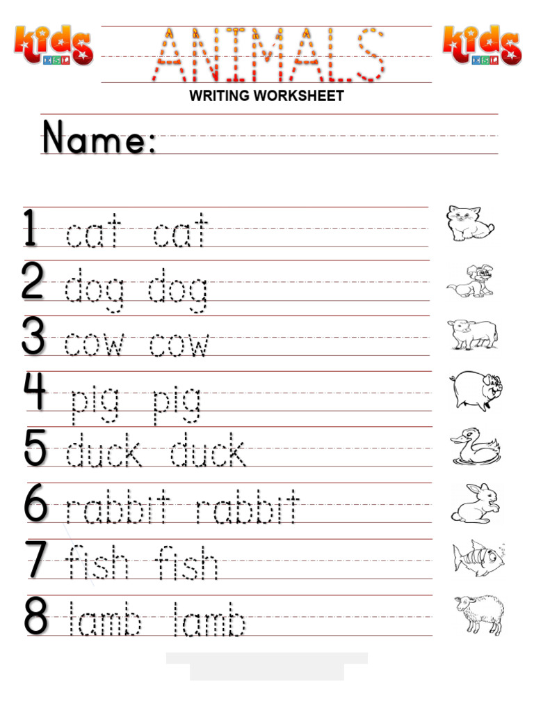 Animals Writing Practice | PDF