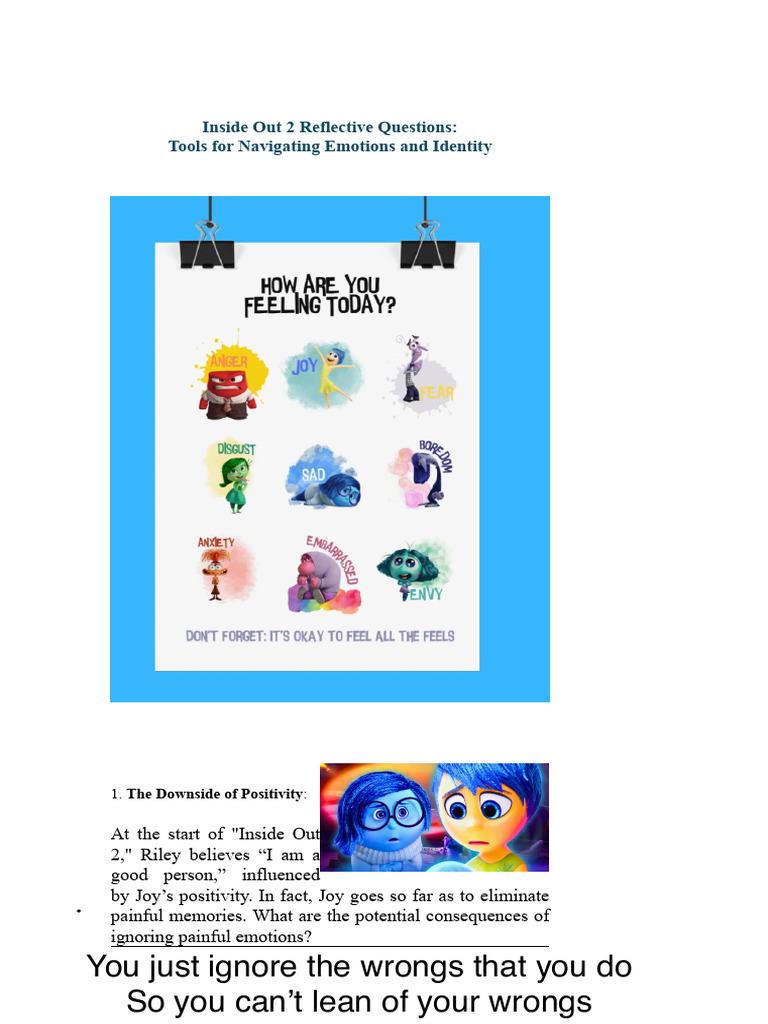 Inside Out 2: Reflective Questions Guide | PDF | Anxiety | Social ...