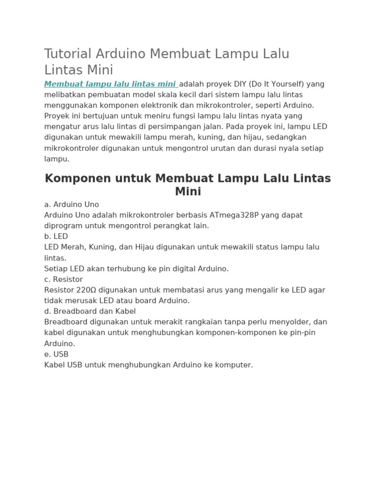 Presentasi Arduino Membuat Lampu Lalu Lintas Mini | PDF