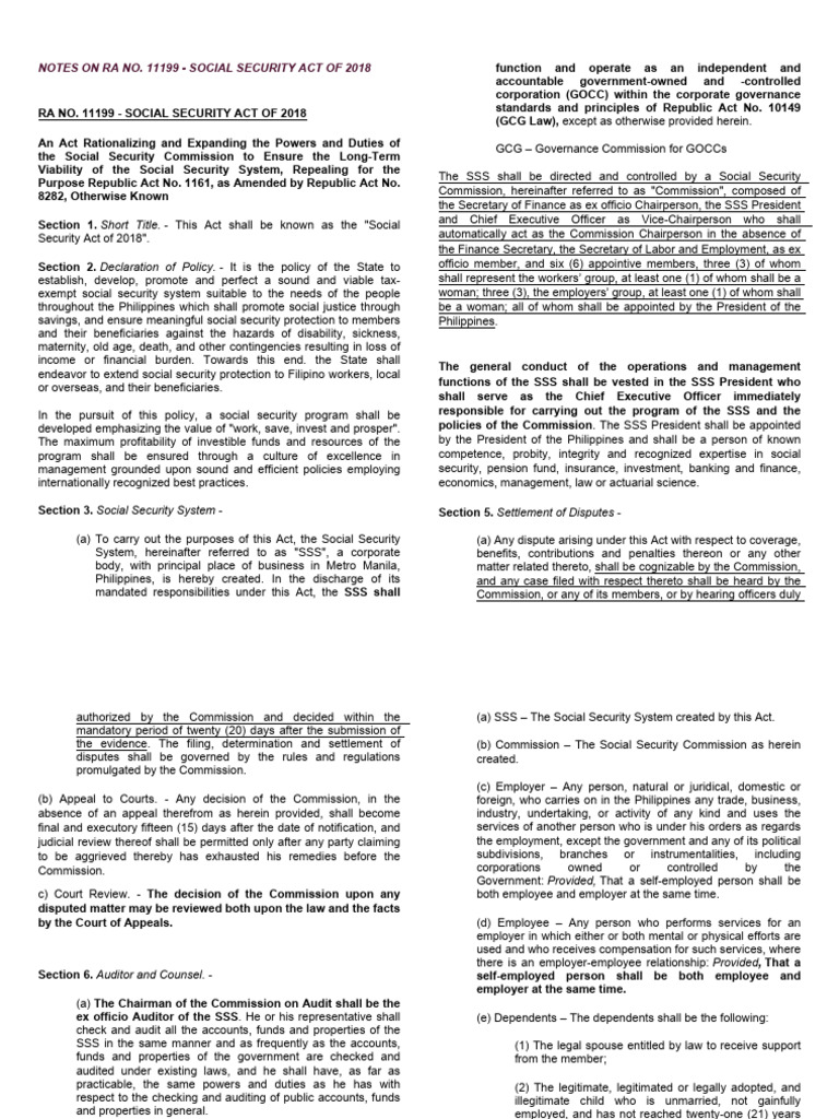 NOTES+ON+RA+11199+-+Social+Security+Act+of+2018.pdf | PDF | Pension ...