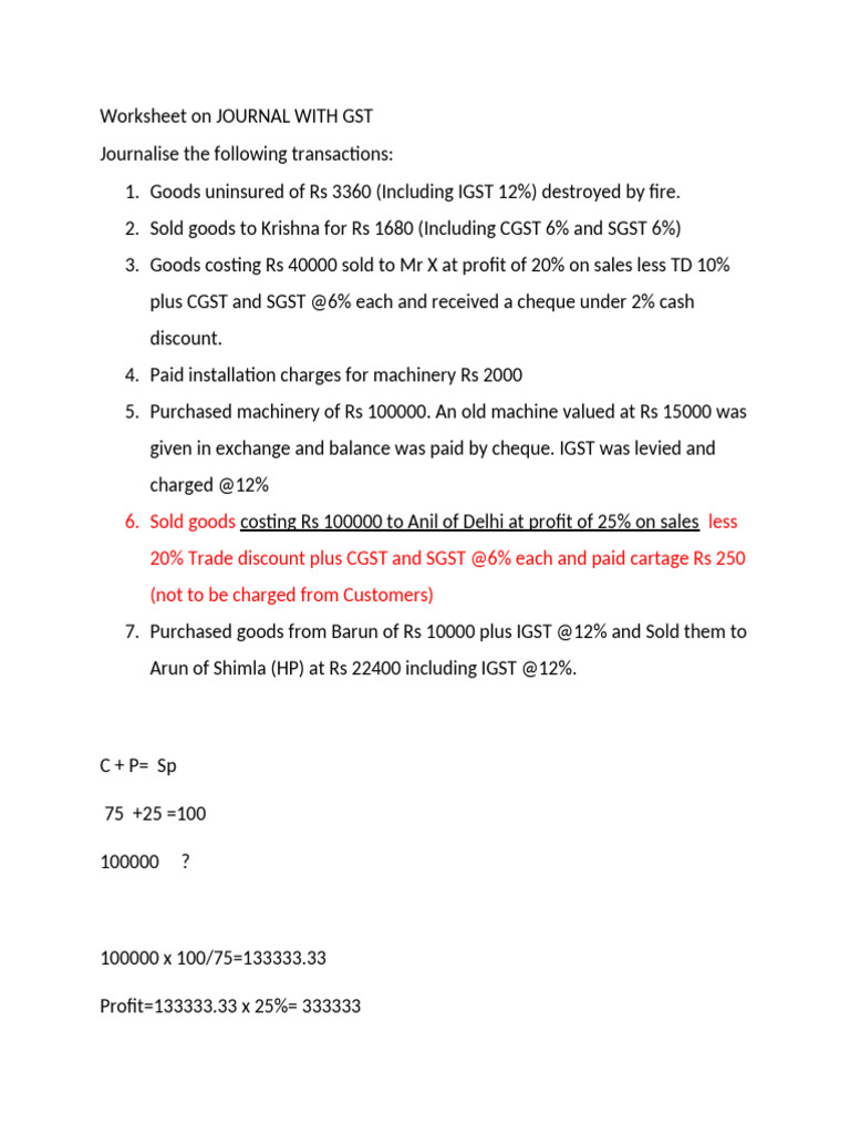 Journal Entries with GST Worksheet | PDF