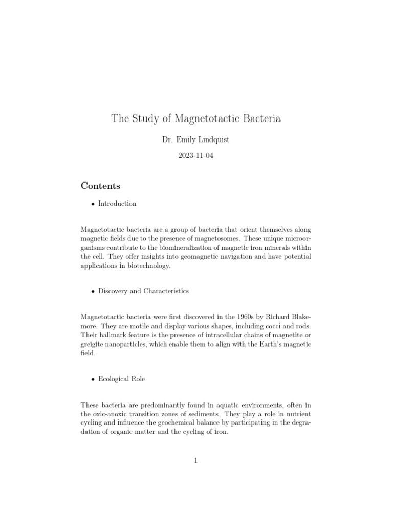 The Study of Magnetotactic Bacteria | PDF