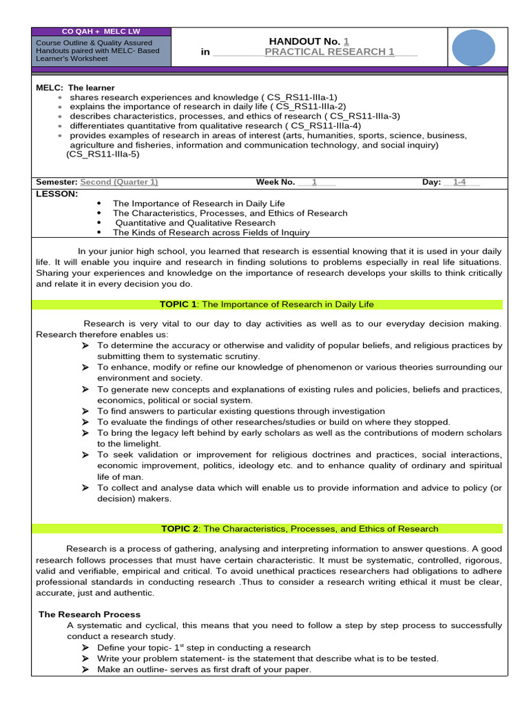 Handouts 1 | PDF | Statistics | Quantitative Research