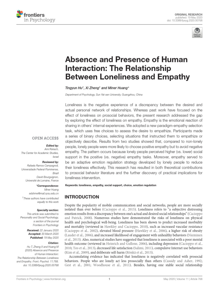 Loneliness and Empathy Connection Study | PDF | Empathy | Loneliness