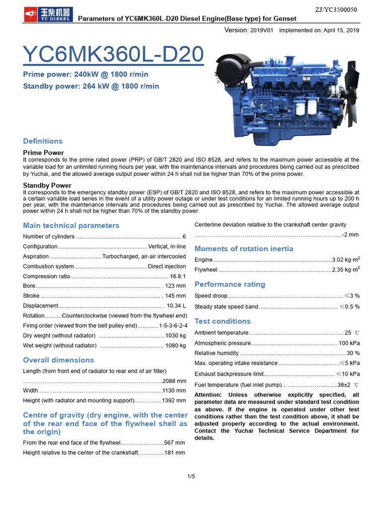350kva yuchai | PDF | Diesel Engine | Engines