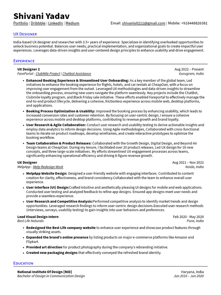 a6733c50cc44cb_Shivani_Resume_2024 | PDF | Usability | Design