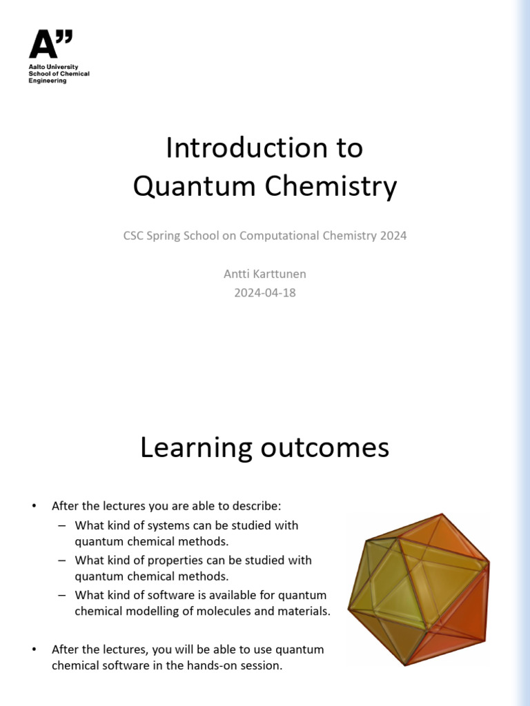 SSCC 2024 Quantum Chemistry-2024!04!18 | PDF | Hartree–Fock Method | Density Functional Theory