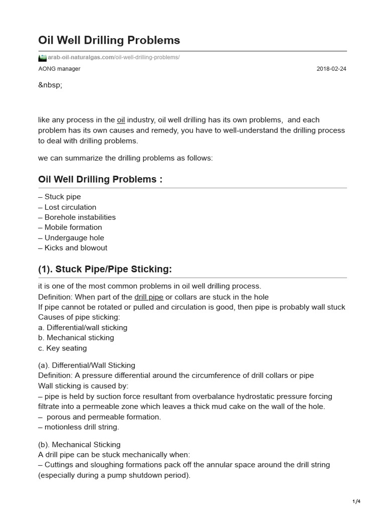 Oil Well Drilling Problems | PDF | Blowout (Well Drilling) | Shale