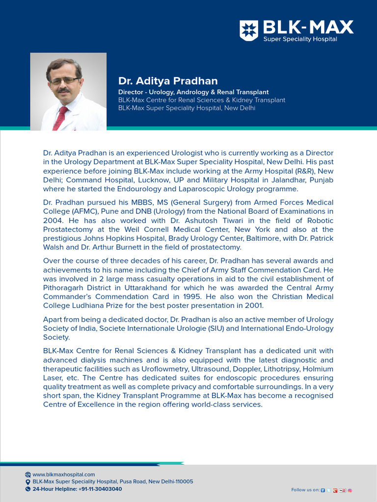 Dr. Aditya Pradhan | PDF | Urology | Surgery
