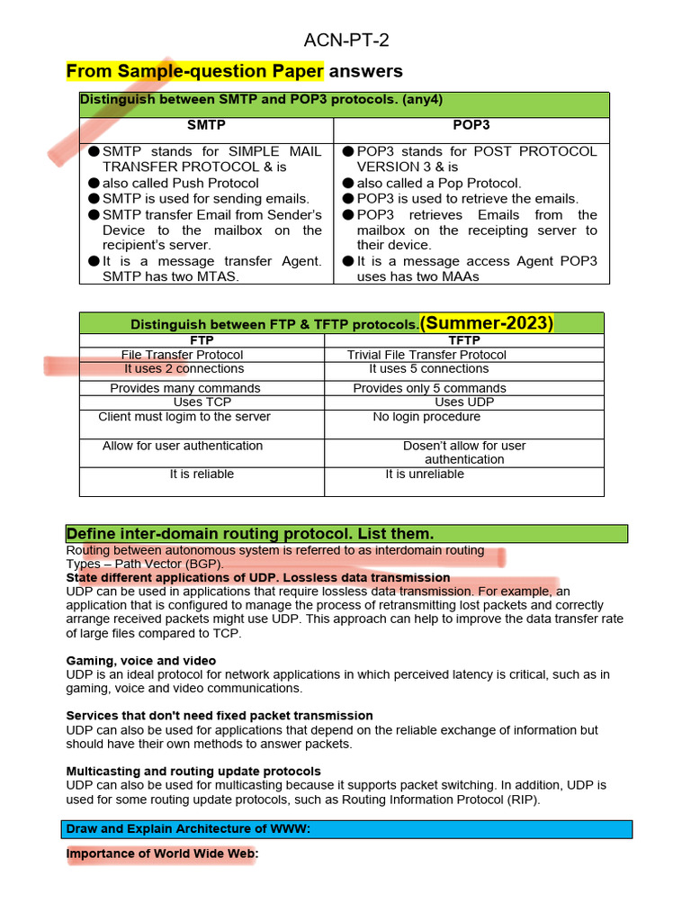 Acn - PT 2 Question Bank 2024 25 Final | PDF | Transmission Control Protocol | Networking