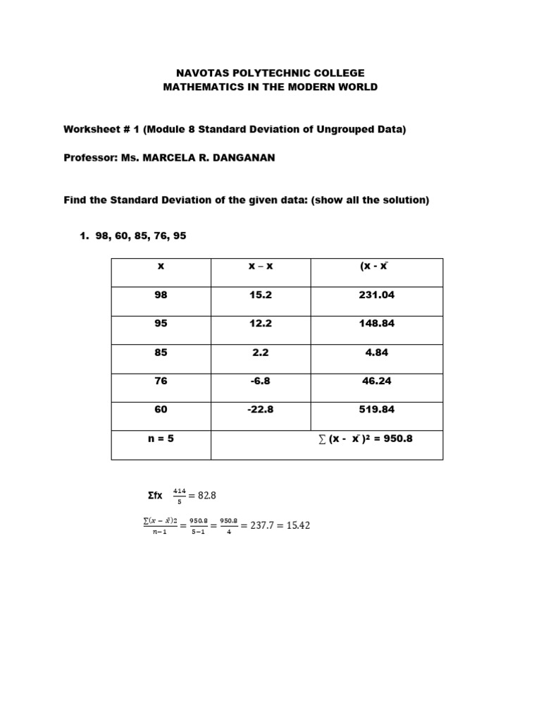 WS 1 Module 8 SD of Ugrp Data New MMW | PDF