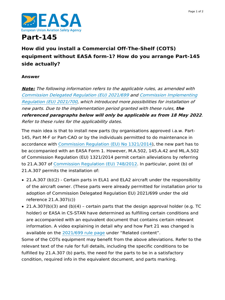 EASA - Part145 | PDF | European Union