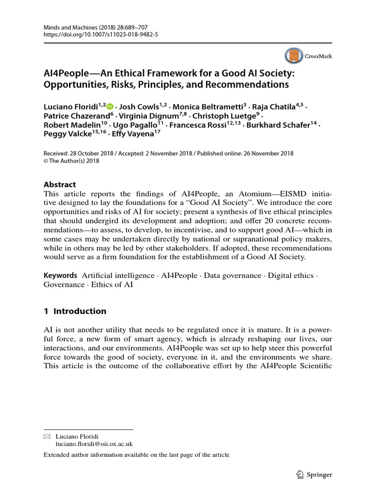 AI4People Ethical Framework | PDF | Artificial Intelligence | Intelligence (AI) & Semantics