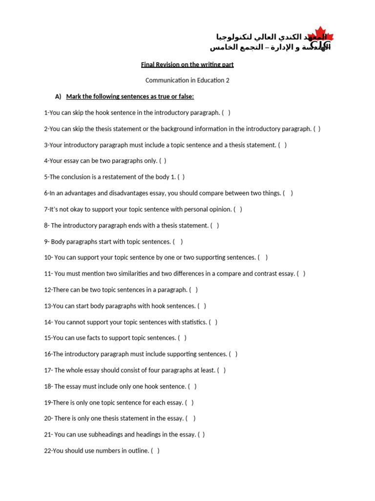 Final Revision On The Writing Part | PDF | Essays | Paragraph