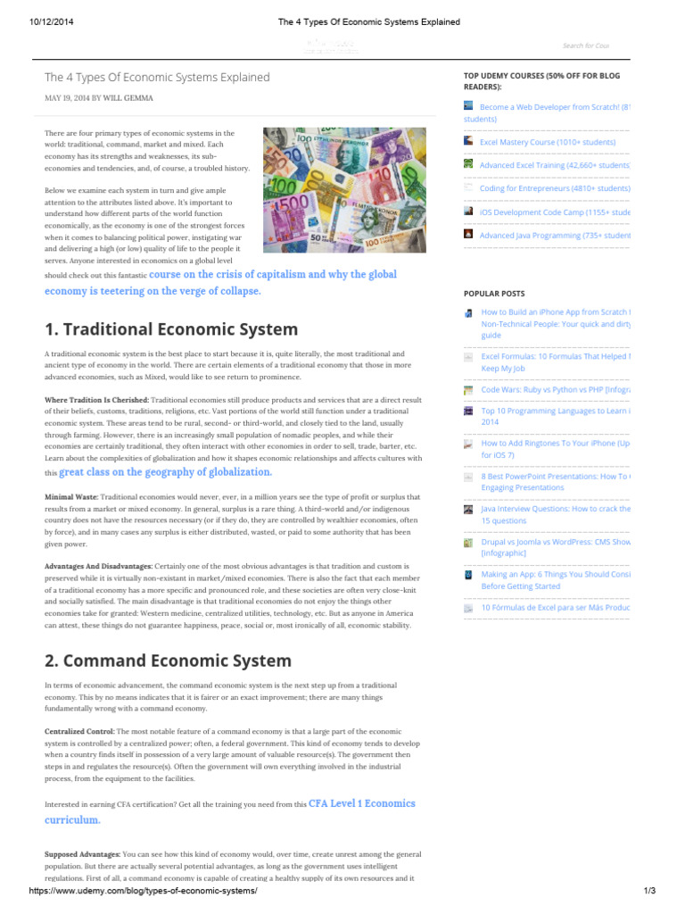The 4 Types Of Economic Systems Explained | PDF | Market (Economics ...