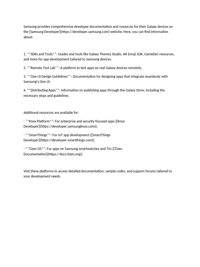 Samsung Developer Resources Guide | PDF