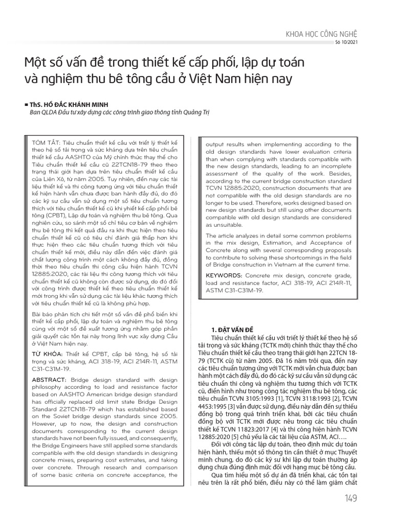 2021.10 - Mot So Van de Ve TKe Cap Phoi - Lap Du Toan Va Nghthu BT Cau Hien Nay | PDF