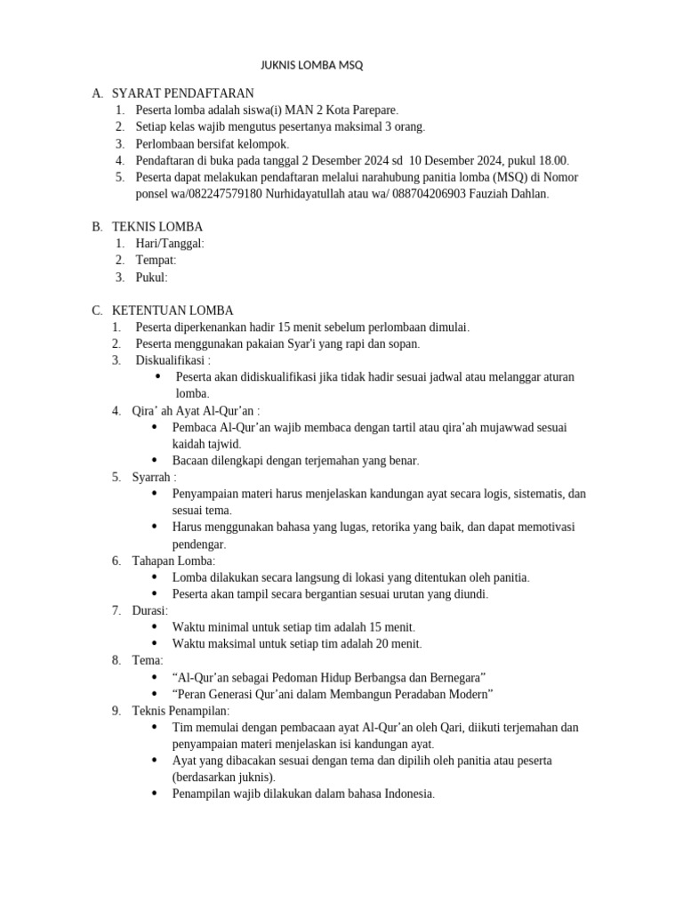 Juknis Lomba MSQ | PDF
