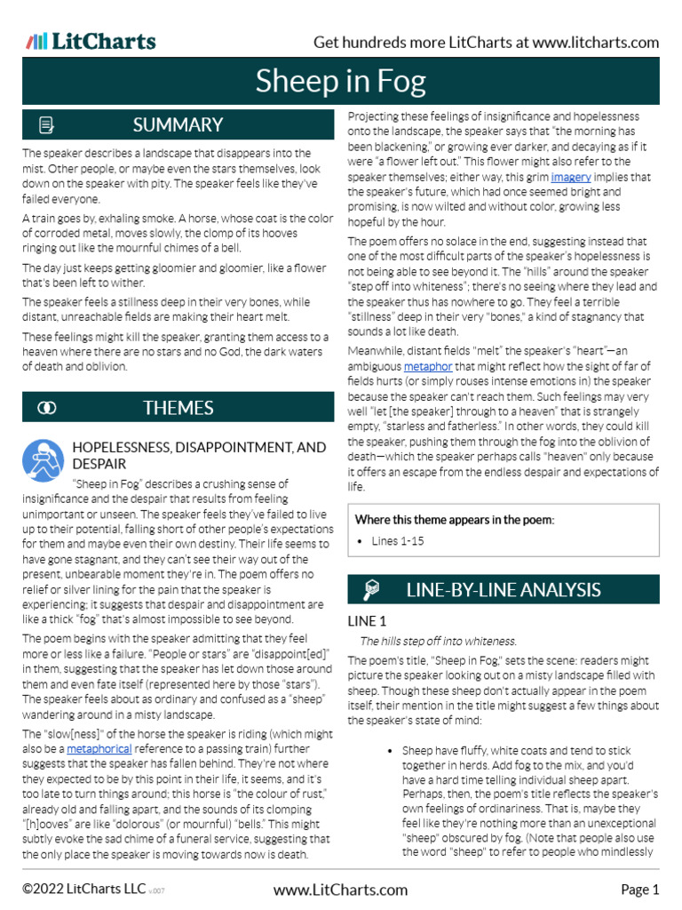 LitCharts Sheep in Fog | PDF | Poetry