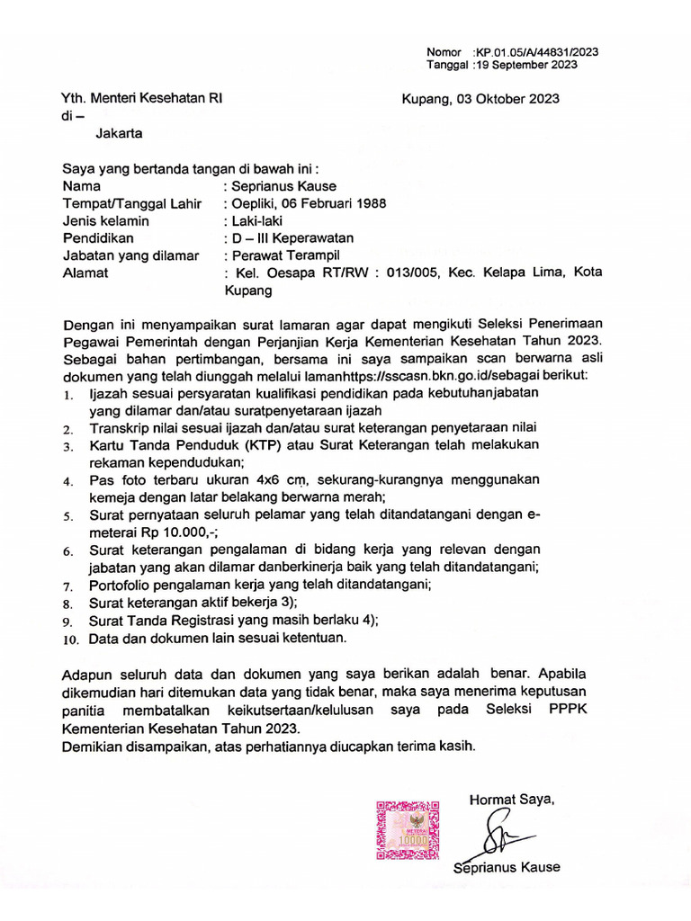 Surat Lamaran E-Materai | PDF