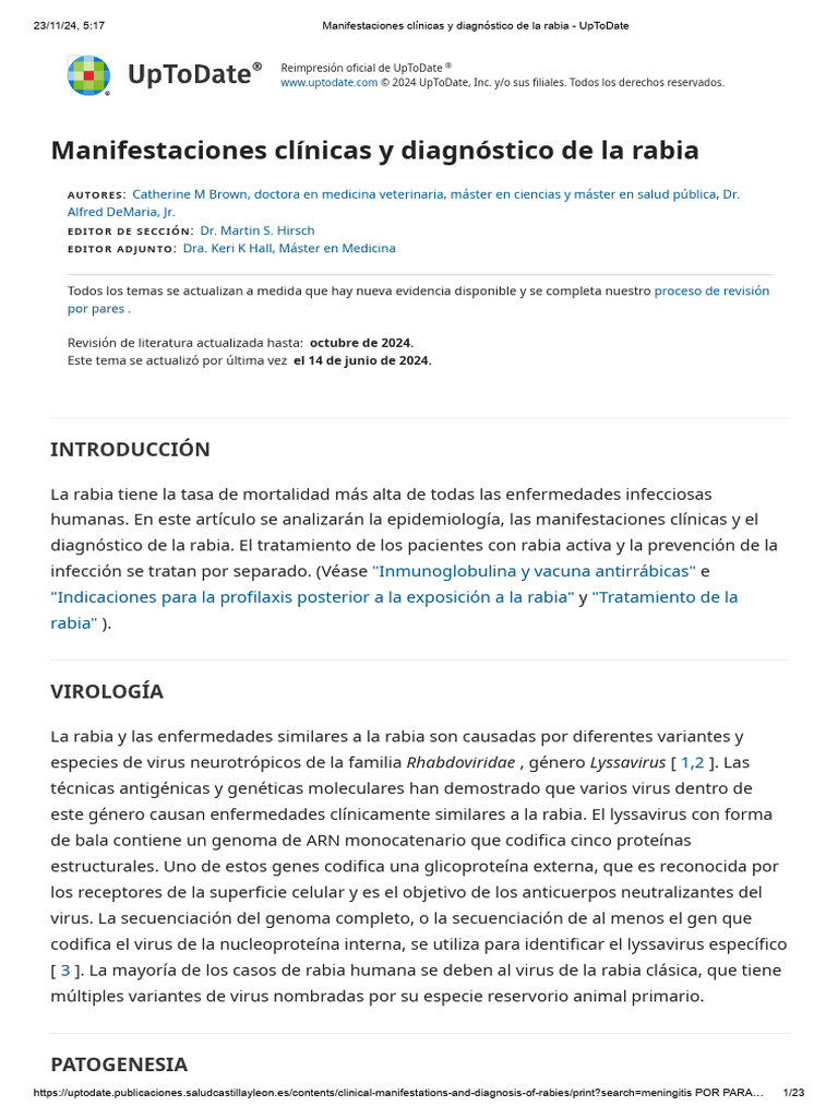 Rabia 1 Clin Dco Uptodate 24 | PDF | Rabia | Virus