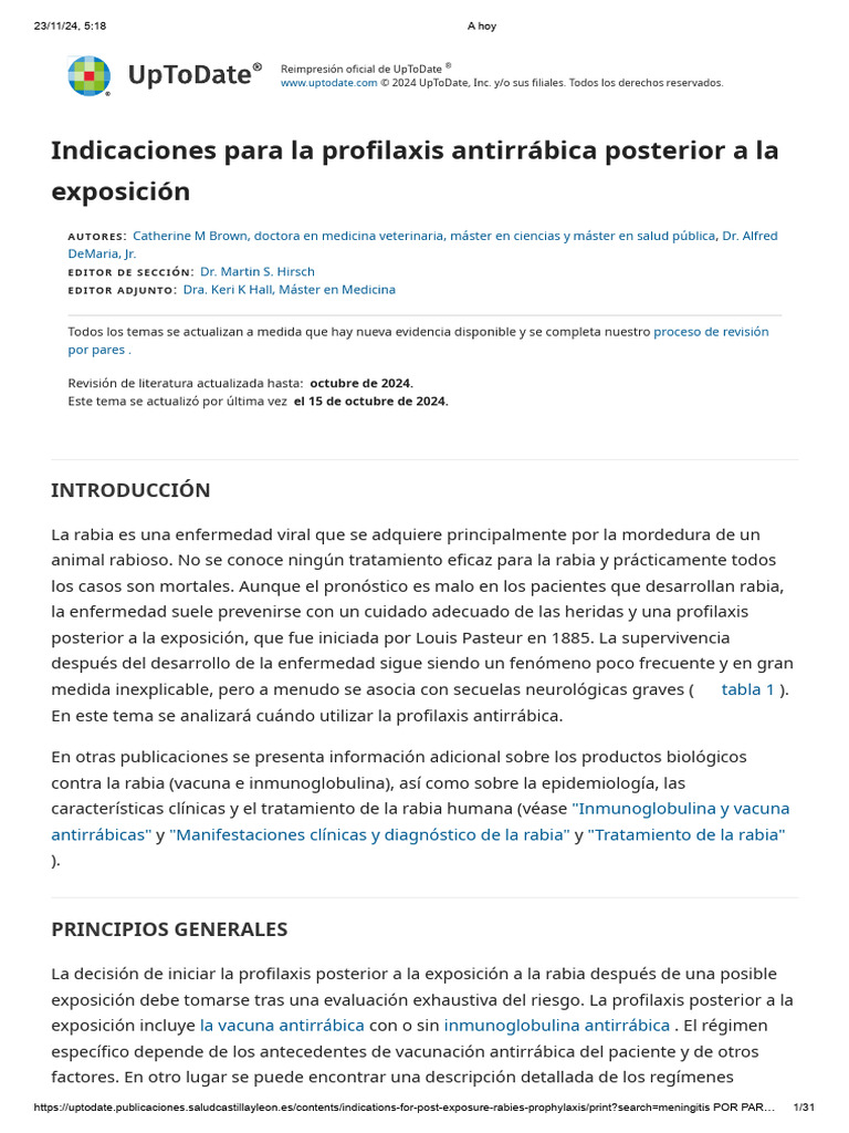 Rabia-2-Profilaxis Antirabica Posexposicicion - Up 24 | PDF | Rabia ...