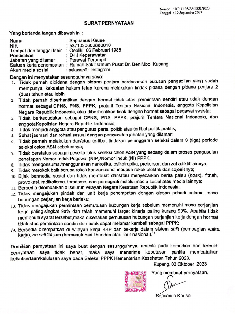 Surat Pernyataan E-Materai | PDF