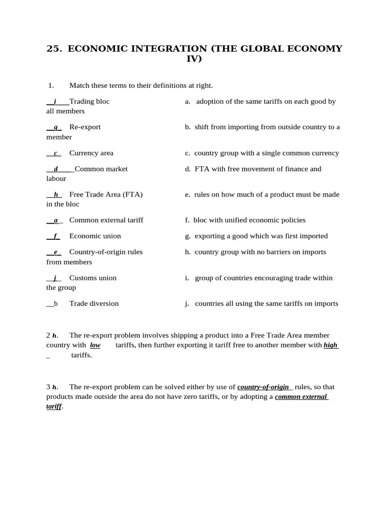 25. Economic Integration | PDF | Free Trade Area | Tariff