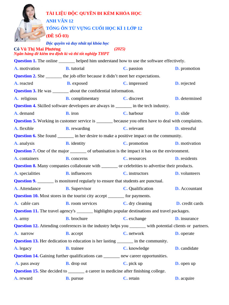 Covumaiphuongtongontuvunghocki 1 Lop 12 Deso 03 | PDF