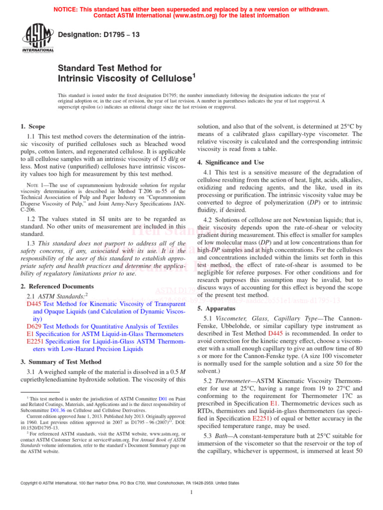 ASTM-D1795-13 | PDF | Viscosity | Rayon
