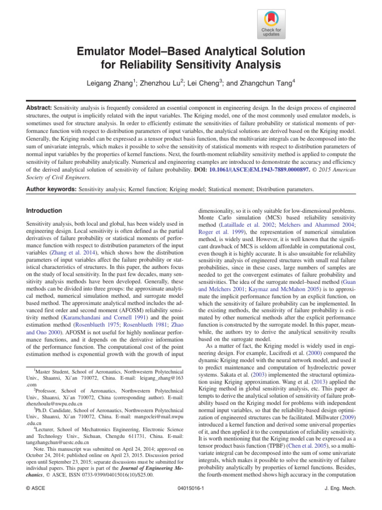 Emulator Model–Based Analytical Solution for Reliability Sensitivity Analysis | PDF ...