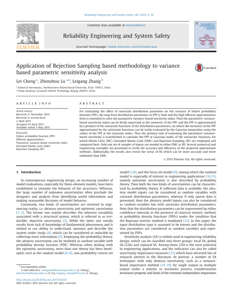 Application of Rejection Sampling Based Methodology To Variance Based Parametric Sensitivity ...