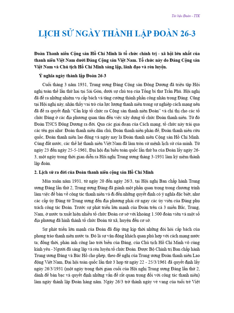 Lich Su Ngay Thanh Lap Doan 26-3 | PDF