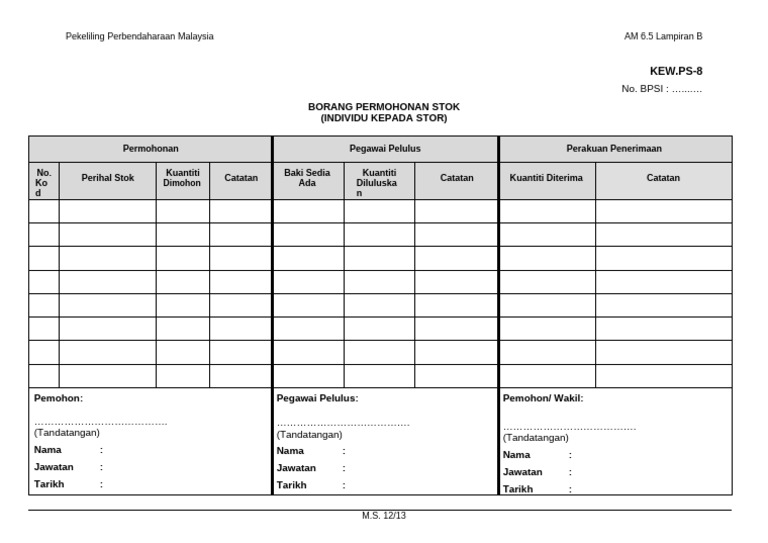 Borang Permohonan Stok KEW.PS-8 | PDF