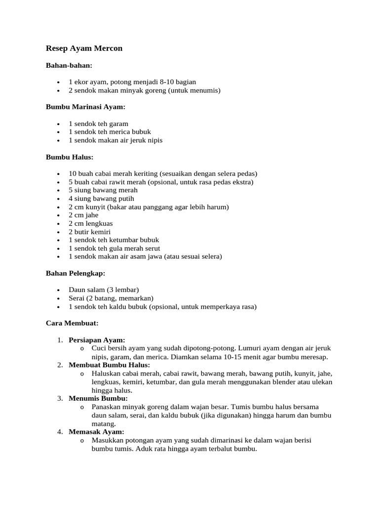 Resep Ayam Mercon | PDF