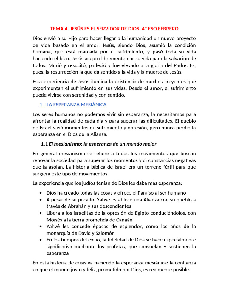 TEMA 4.jesús Servidor de Dios 4º ESO | PDF | Jesús | Mesías
