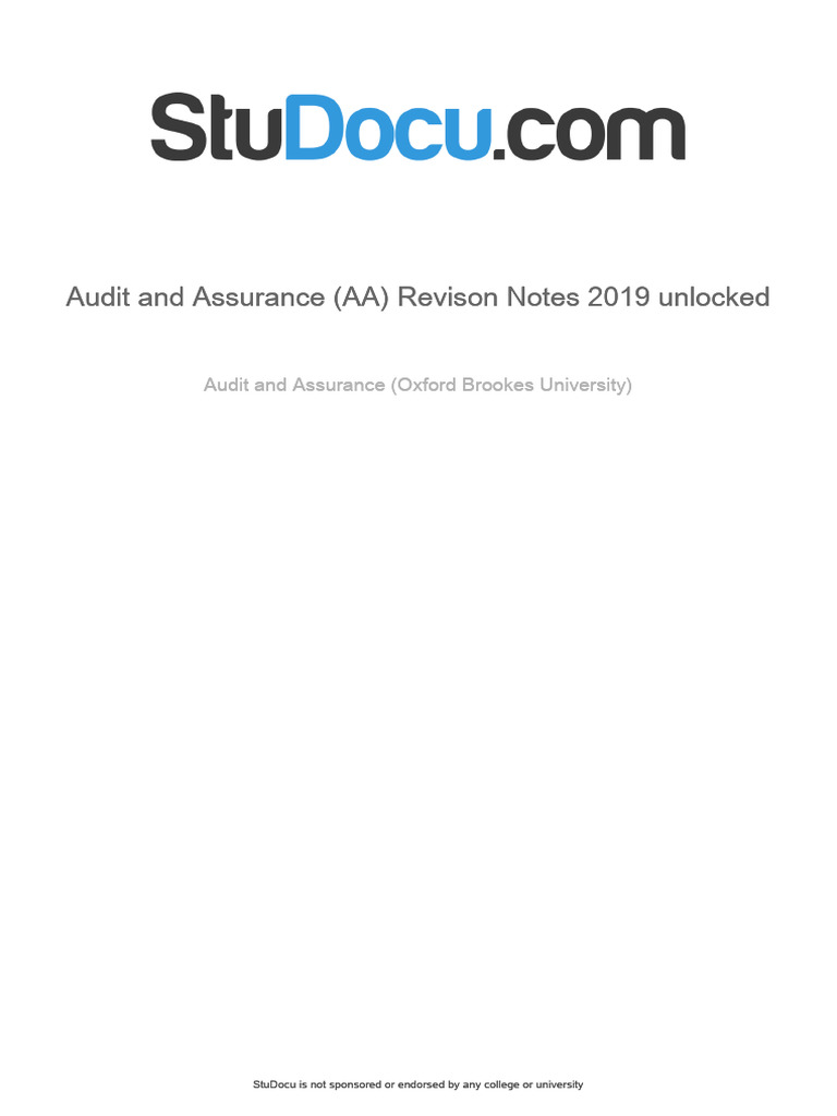 Aa f8 Revision Notes 19-20 | PDF | Audit | Financial Statement