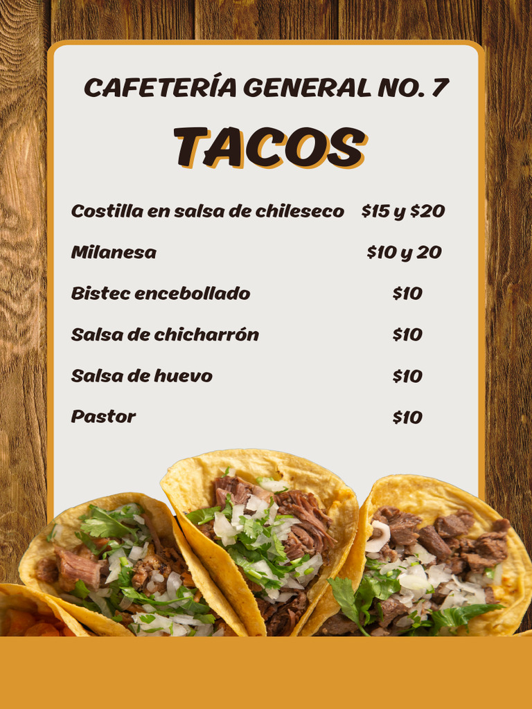 Menú de Tacos Cafetería General 7 | PDF
