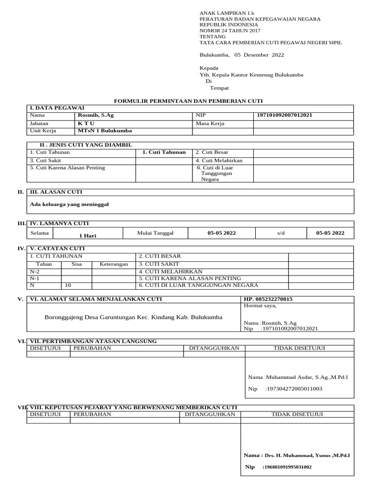 Form Cuti Asn | PDF