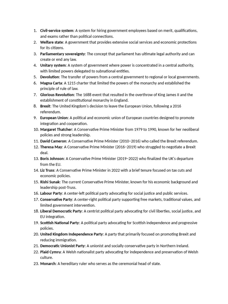 Unit 4 Vocab_UK_APCOGO | PDF | Conservative Party (Uk) | Brexit