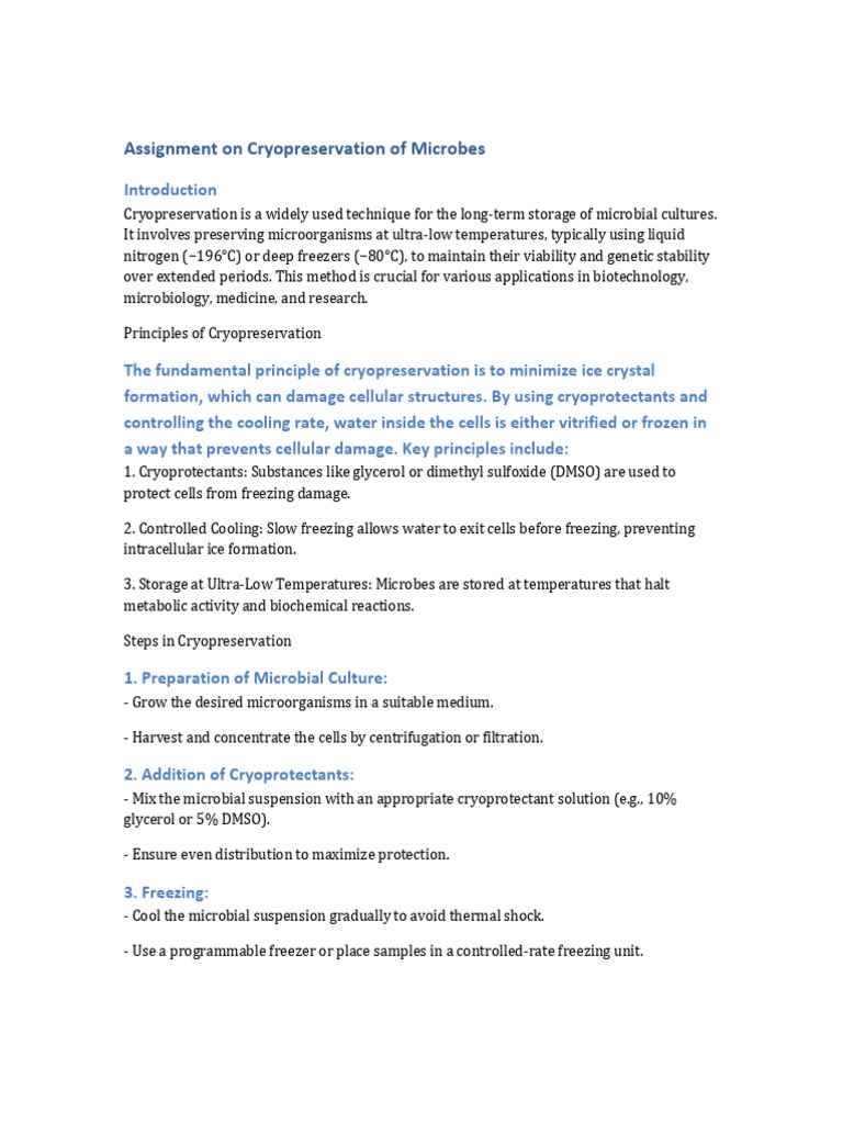 Cryopreservation of Microbes | PDF | Biology | Biotechnology