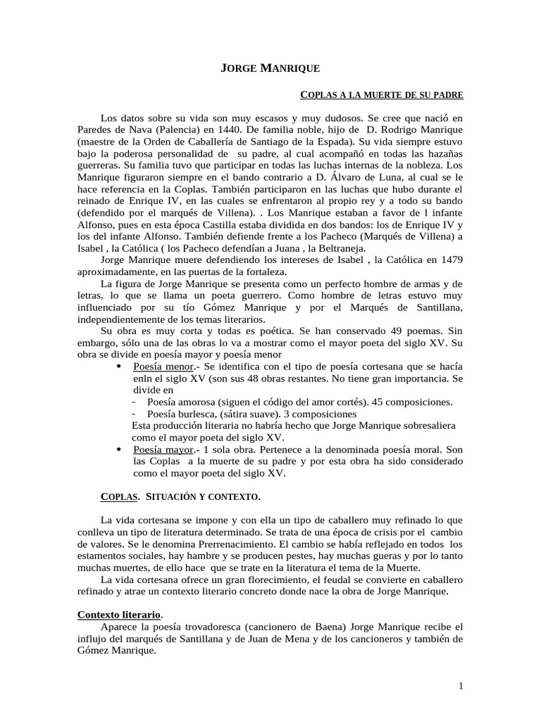 Coplas de Jorge Manrique | PDF